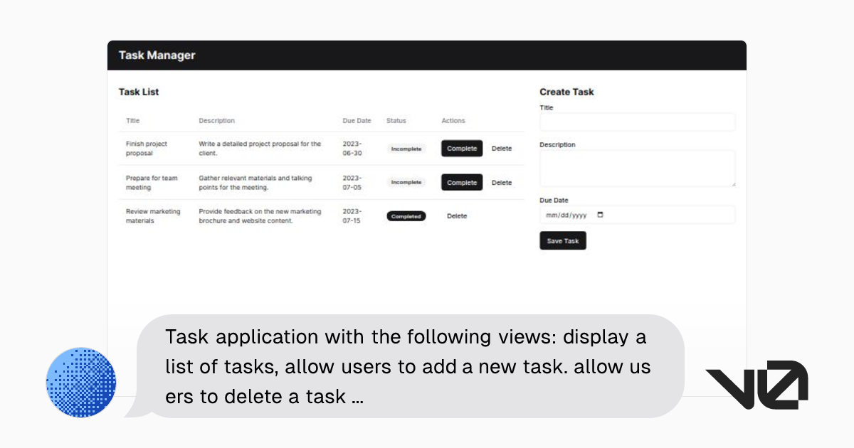 Task application with the following views: display a list of tasks ...