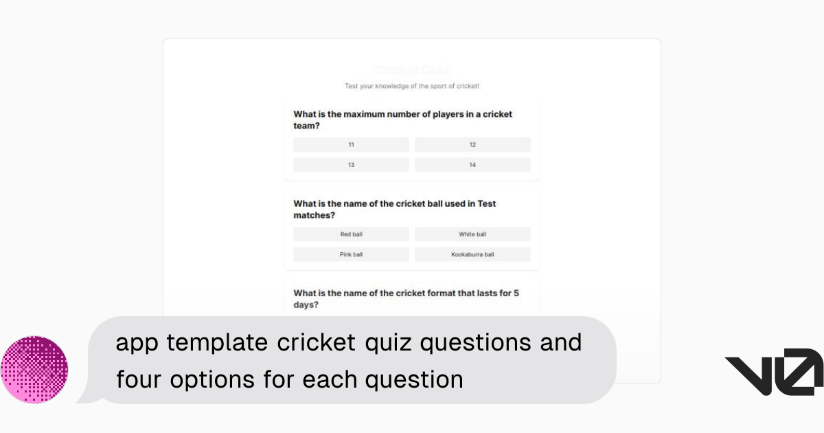 app template cricket quiz questions and four options for each question ...