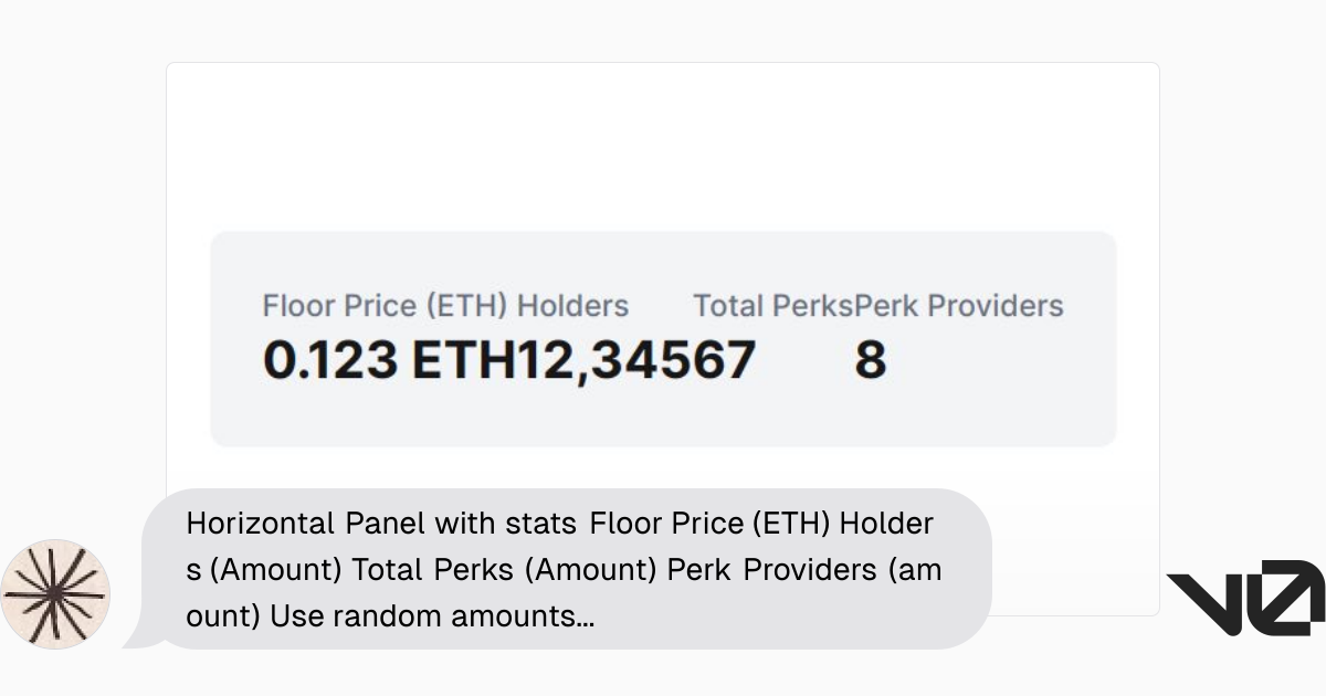 Horizontal Panel with stats Floor Price (ETH) Holders (Amount) Total ...