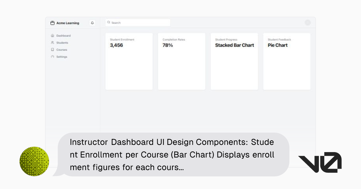 Instructor Dashboard UI Design Components: Student Enrollment per Course (Bar Chart) Displays ...