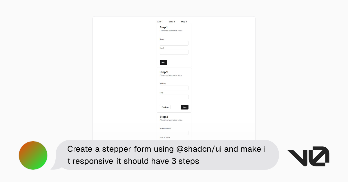 Create a stepper form using @shadcn/ui and make it responsive it should have 3 steps | A shadcn ...
