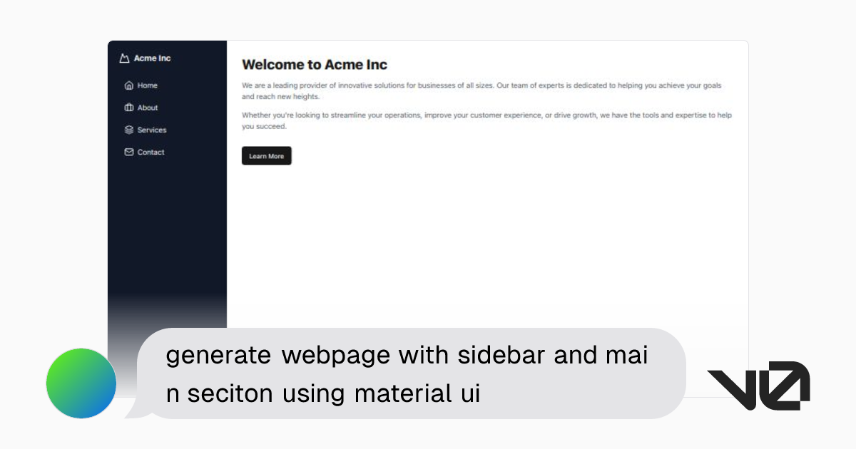 generate webpage with sidebar and main seciton using material ui | A shadcn/ui and v0 generation ...