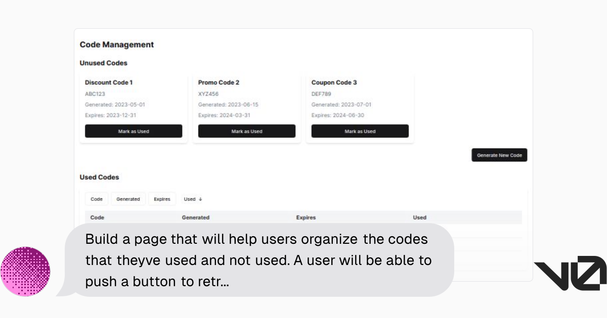 Build a page that will help users organize the codes that theyve used ...