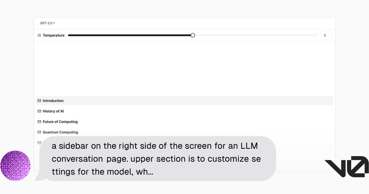 a sidebar on the right side of the screen for an LLM conversation page ...